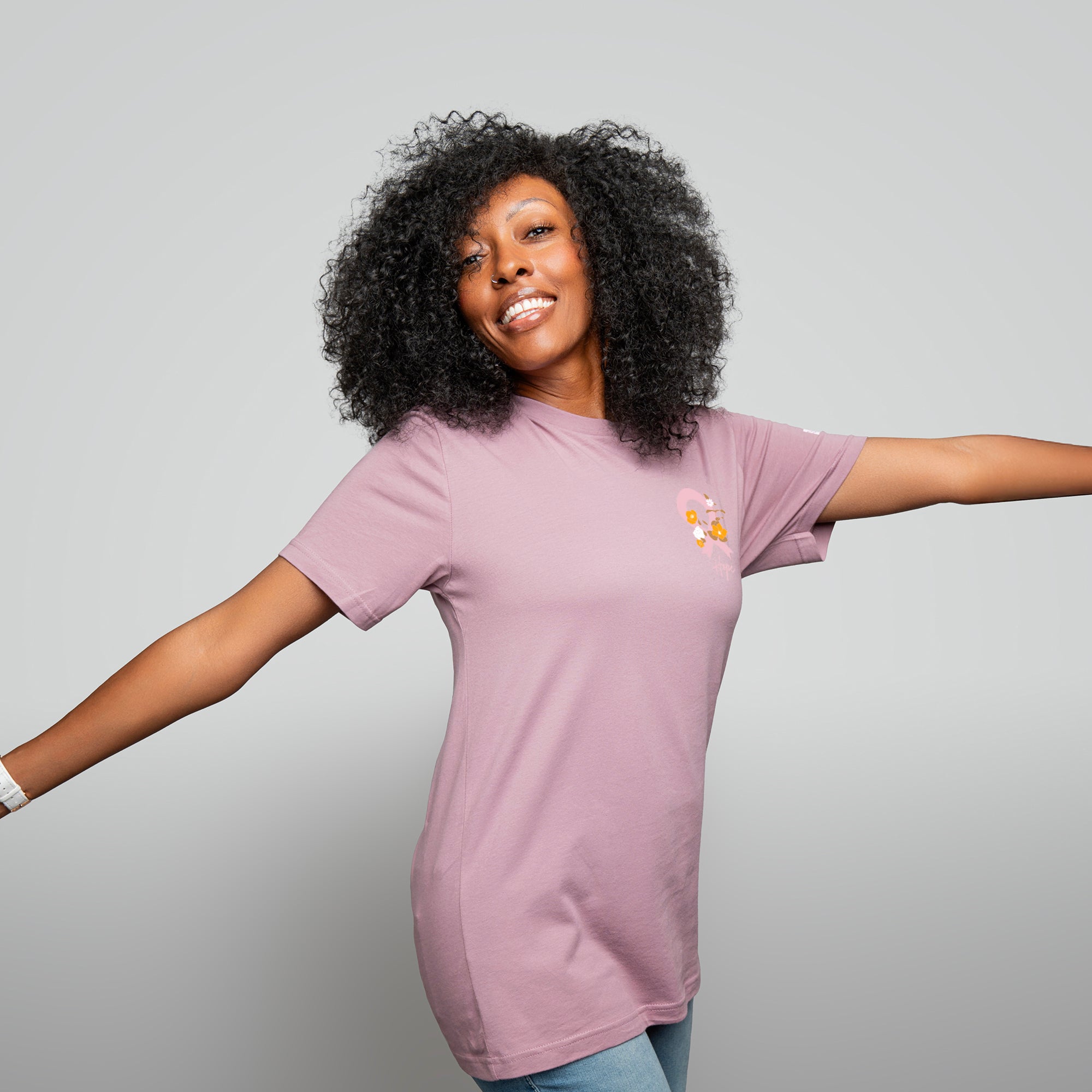 Pink Ribbon Breast Cancer T-Shirt - Pink - Floral- NBCF – NBCF Shop